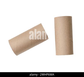 Top view of two empty toilet paper rolls on blue background Stock Photo ...