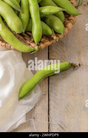 A heap of fresh green fava bean pods in the market in Lebanon Stock ...