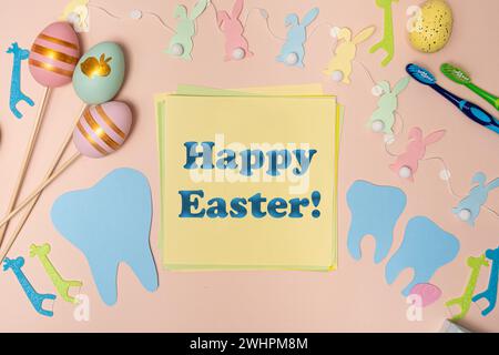 Greeting card for dentistry happy easter, space for text, tooth with ...