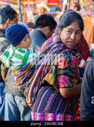 Quiche Maya Woman at the Chichicastenango Market in traditional woven ...
