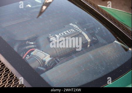 Modern high performance racing engine turbo unit on exhaust system ...