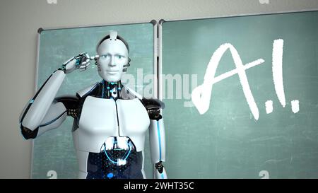 Humanoid Robot Chalkboard Teacher Stock Photo - Alamy