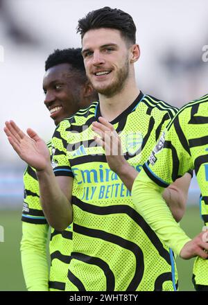 Declan Rice of Arsenal applauds the fans after the game during the ...