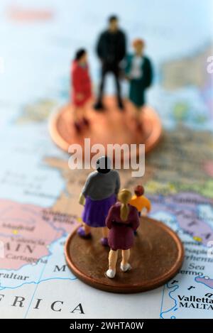 A map and model figures representing immigration to Europe Stock Photo ...