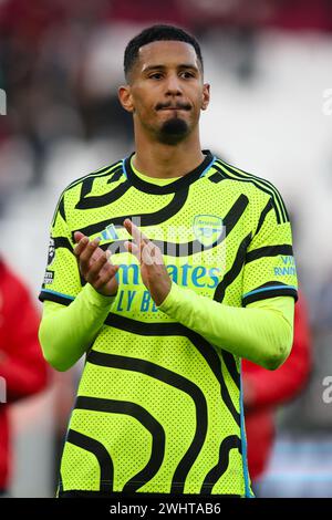 William Saliba of Arsenal applauds the fans after the game during the ...