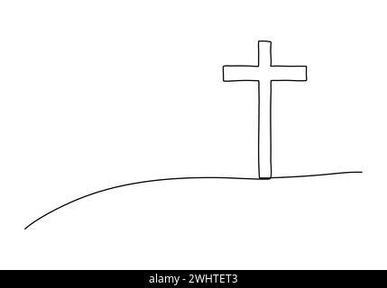 Christian cross one line drawing vector illustration Stock Vector Image ...