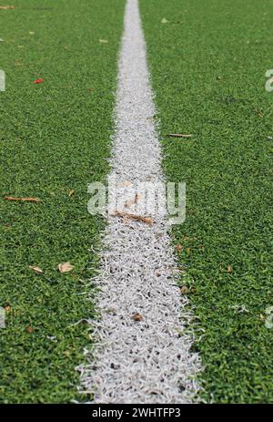 White straight line on artificial turf. From a football field Stock ...