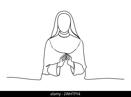 Christian nun, one line drawing vector illustration Stock Vector Image ...