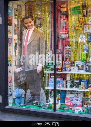 Cardboard cut-out replica of Mr Bean in the window of a joke shop in ...