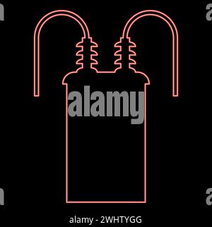 Neon electric transformer high voltage substation energy power red ...