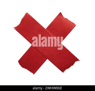 Adhesive red paper X shaped tape cut out on white background Stock ...
