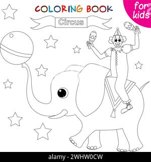 Circus characters. Clown and elephant in the circus arena. Editable ...