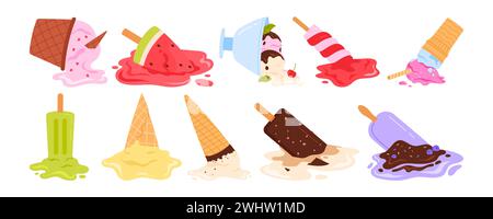 fallen ice cream set cartoon vector illustration Stock Vector Image ...