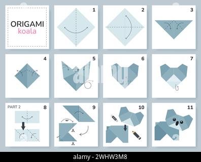 Origami tutorial for kids. Origami cute koala Stock Vector Image & Art ...