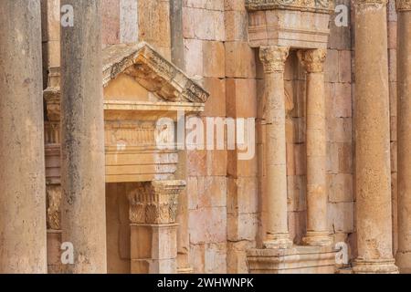 Jerash, Jordan close-up details of Roman amphitheater South Theatre in ...