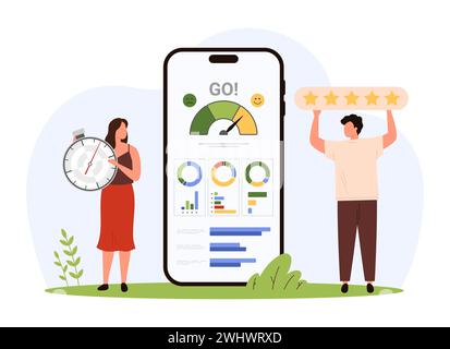 Benchmarking analysis. Tiny people compare business indicators of ...