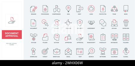 Documents approval line icons set. License stamp and certified quality ...