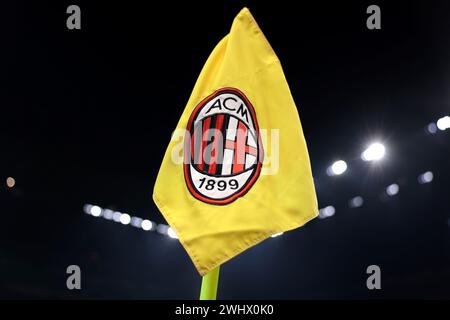 A Ac Milan branded corner flag is seen prior to the Serie A match ...