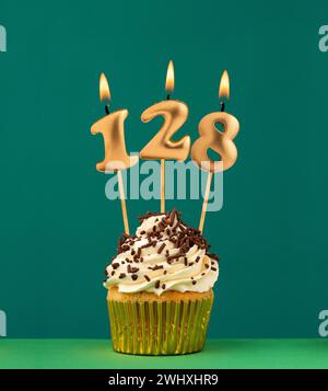 Number 128 candle - Birthday card design in yellow background Stock ...