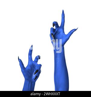 Creepy monster. Blue hands with claws isolated on white Stock Photo - Alamy