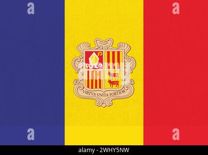 Flag of Andorra. Andorra flag on fabric surface. Andorian national flag ...