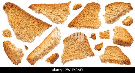 Crispy bread rusk pieces isolated on white background Stock Photo - Alamy