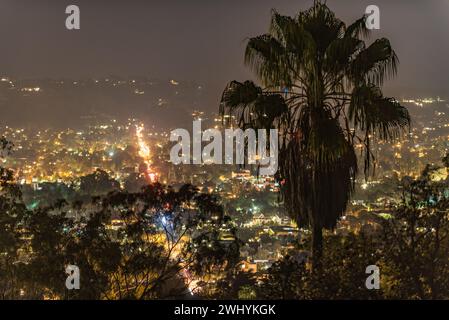 Aerial view, Santa Barbara, Night, City lights, Urban glow, Nighttime ...