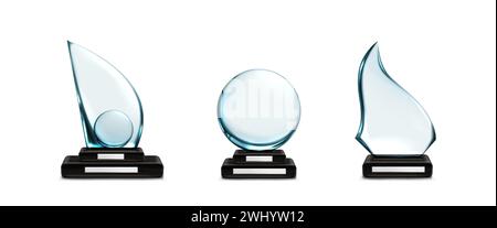Realistic trophy and achievement prize made of glass or crystal on ...
