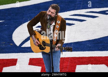Post Malone during the pre-game ceremony ahead of Super Bowl LVIII ...