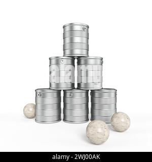 Tin can shooting game 3D rendering illustration isolated on white ...