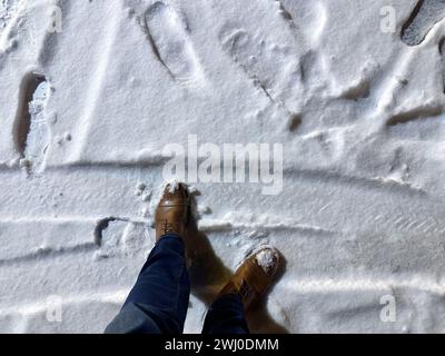 First Steps on Snow Covered Bridge Stock Photo - Alamy