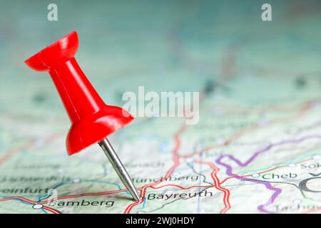 Bayreuth map. Close up of Bayreuth map with red pin. Map with red pin ...