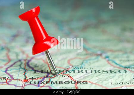 Trier map. Close up of Trier map with red pin. Map with red pin point ...