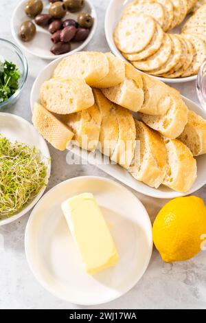 Butter board with vegetables and bread Stock Photo - Alamy