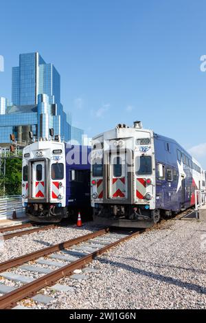 TRE Trinity Railway Express commuter rail train at Union Station public ...