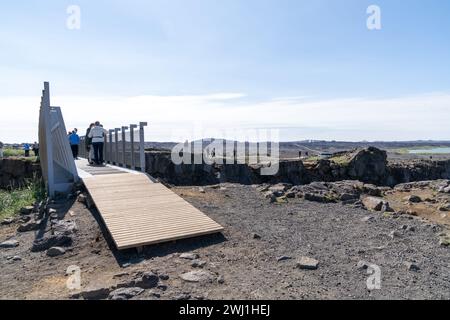 Hafnir, Iceland - July 11, 2023: Trail to the parking lot at the Bridge ...