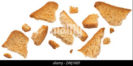 Crispy bread rusk pieces isolated on white background Stock Photo - Alamy