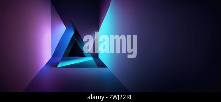 Abstract pink neon triangles tunnel with green background Stock Photo ...