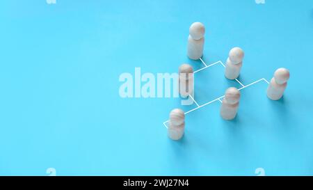 Company hierarchical organizational chart of blocks on blue background ...