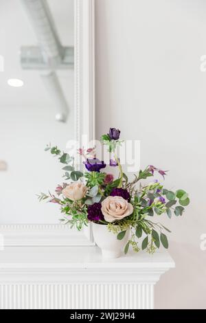 Muted Purple Floral Arrangement in Minimal Home Setting Stock Photo - Alamy