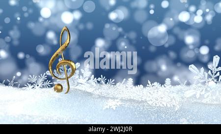 Golden Treble Clef Snowflakes Sheet Music - 3D illustration Stock Photo ...