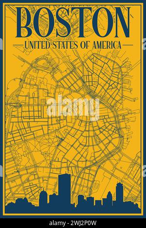 Road network poster of the downtown BOSTON, UNITED STATES OF AMERICA ...