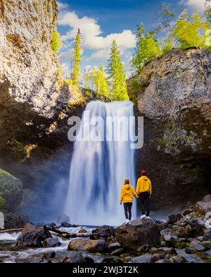 Moul Falls, the most famous waterfall in Wells Gray Provincial Park in ...