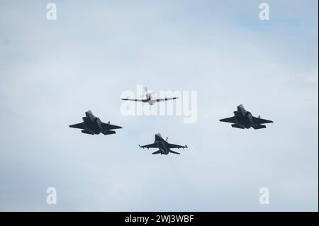 The 187th Fighter Wing conducts a flyover as part of a ceremony to ...