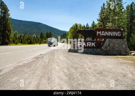 East gate entrance sign to Manning Park, British Columbia, Canada Stock ...