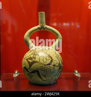 Globular votive vase with mythological scene, Mochica culture, Peru ...