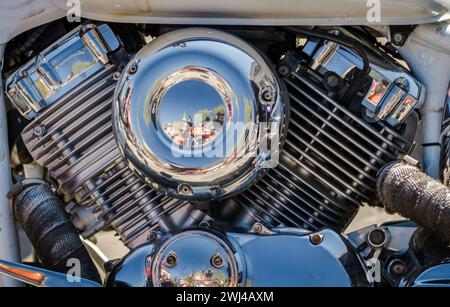 Closeup of chromed motorcycle engine Stock Photo - Alamy