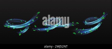 Spiral air flows with leaves and glitter realistic vector illustration ...