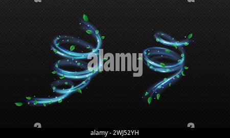 Spiral air flows with leaves and glitter realistic vector illustration ...