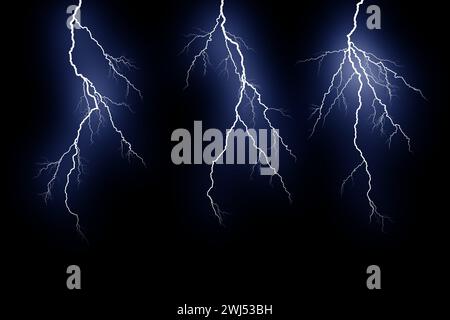 Lightning bolts isolated on black background. Thunder electric strike ...